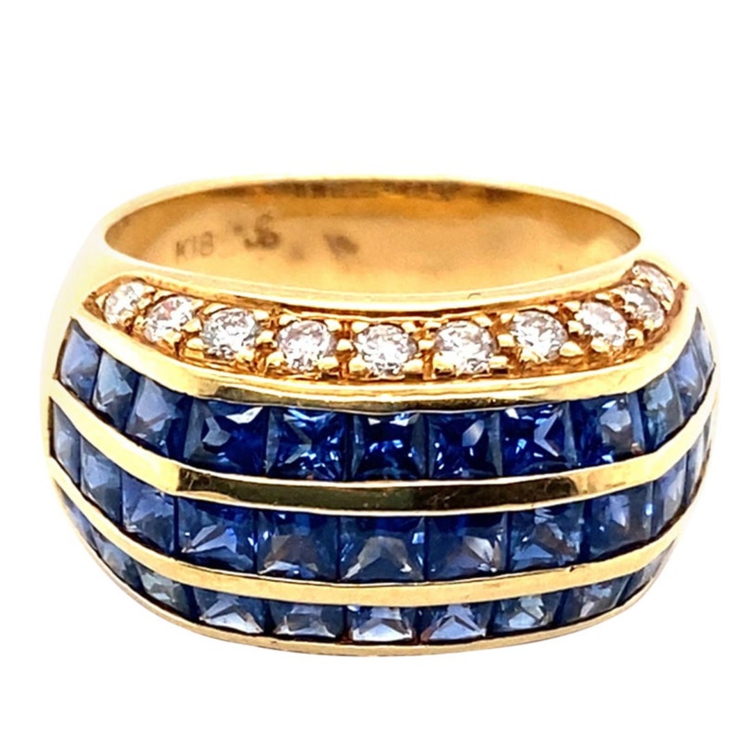 1990s 2.40 Carat Sapphire and Diamond Ring in 18 Karat Yellow Gold, FD ...