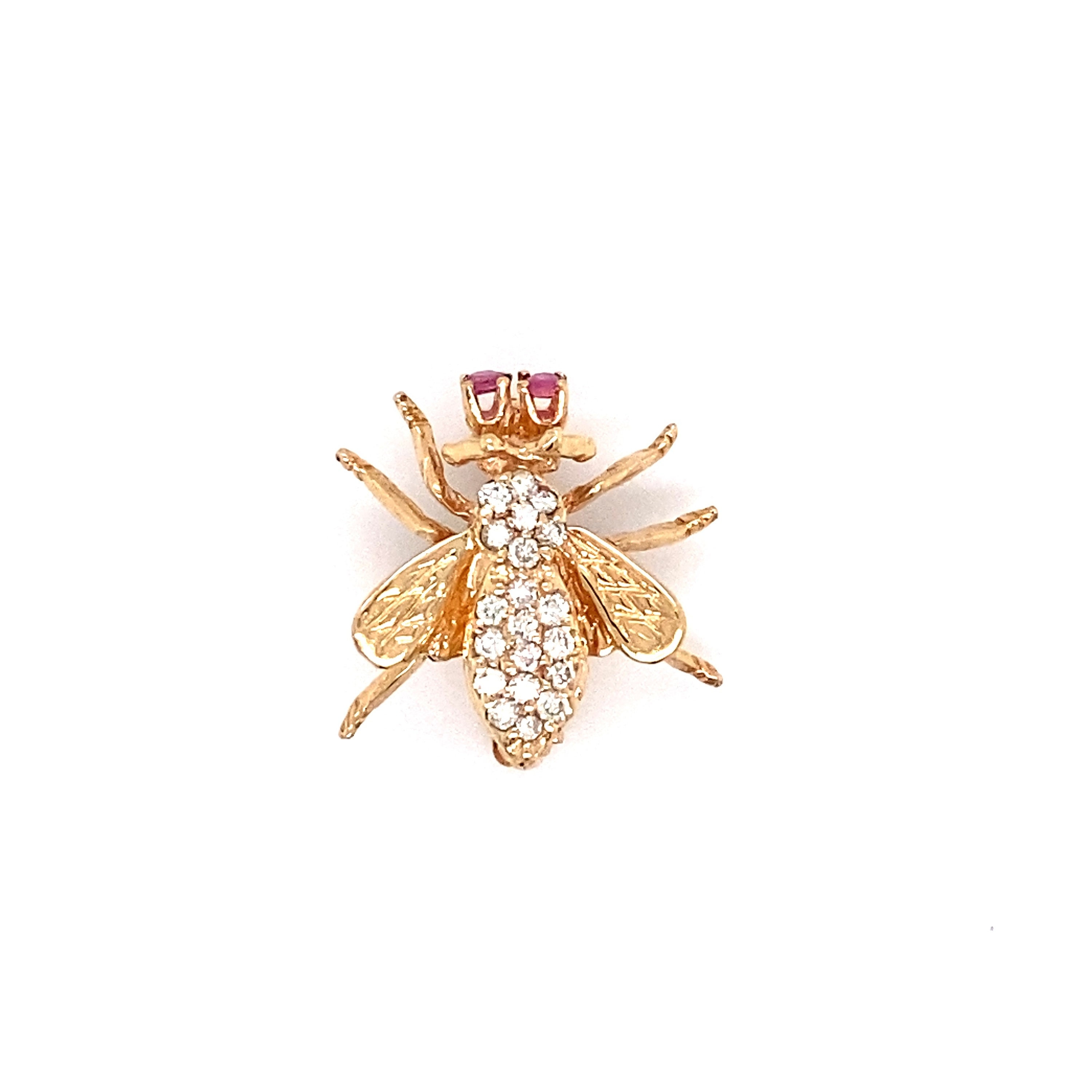 Circa 1980s Diamond Bee Pin With Ruby Eyes in 14 Karat Gold - Etsy