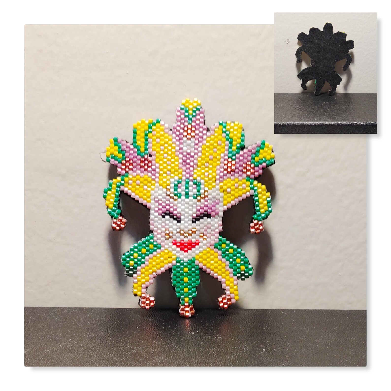 Whimsical Jester Mask Art W/dazzling Beadwork, Versatile Pin, Brooch ...