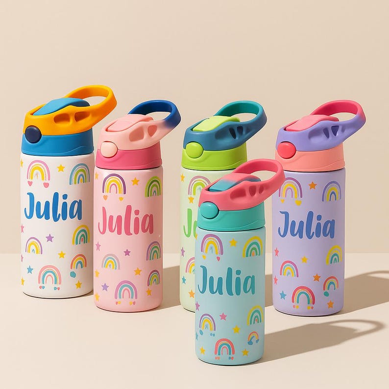Water Bottle Kids Rainbow Custom Name Water Bottle for Back to School ...