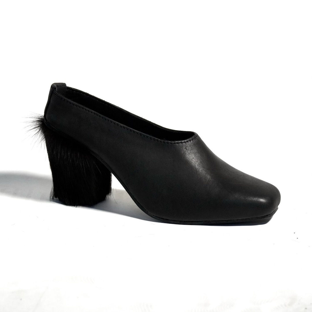 Low-cut Black Cowhide Heels - Etsy