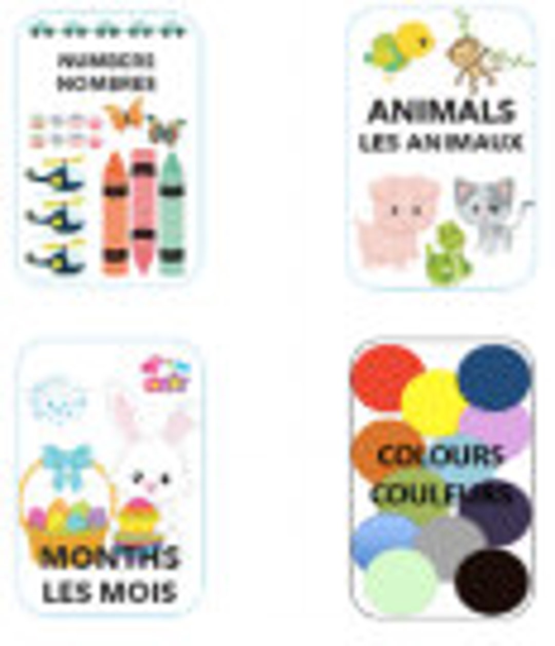 English/french Flash Cards Numbers, Animals, Colours and Months - Etsy