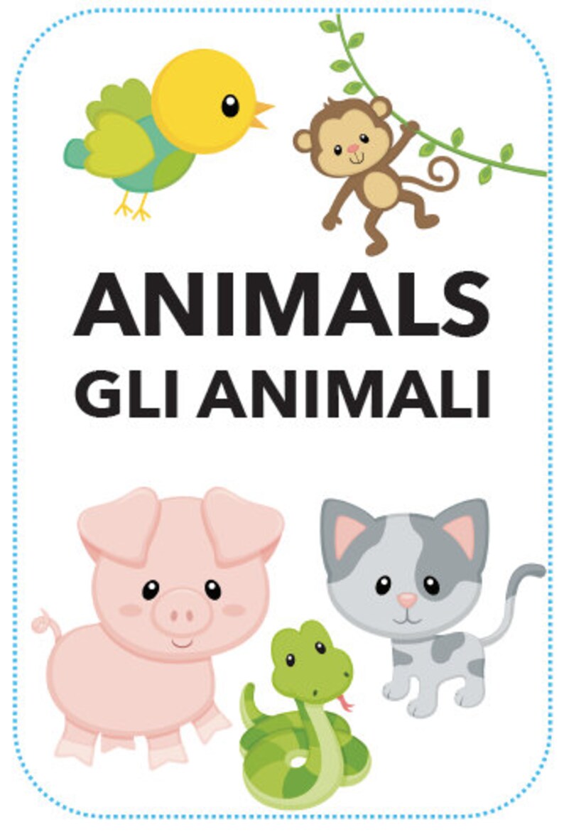 English/italian Flash Cards Numbers Animals Colours and - Etsy