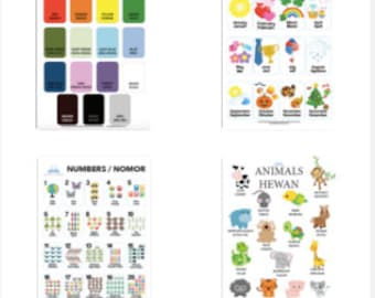 English/italian Poster Pack Numbers Animals Colours and | Etsy