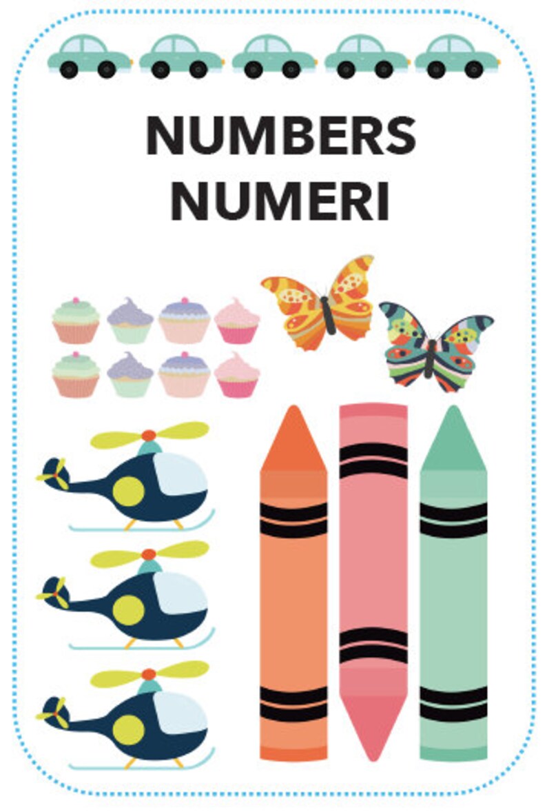 English/italian Flash Cards Numbers Animals Colours and - Etsy