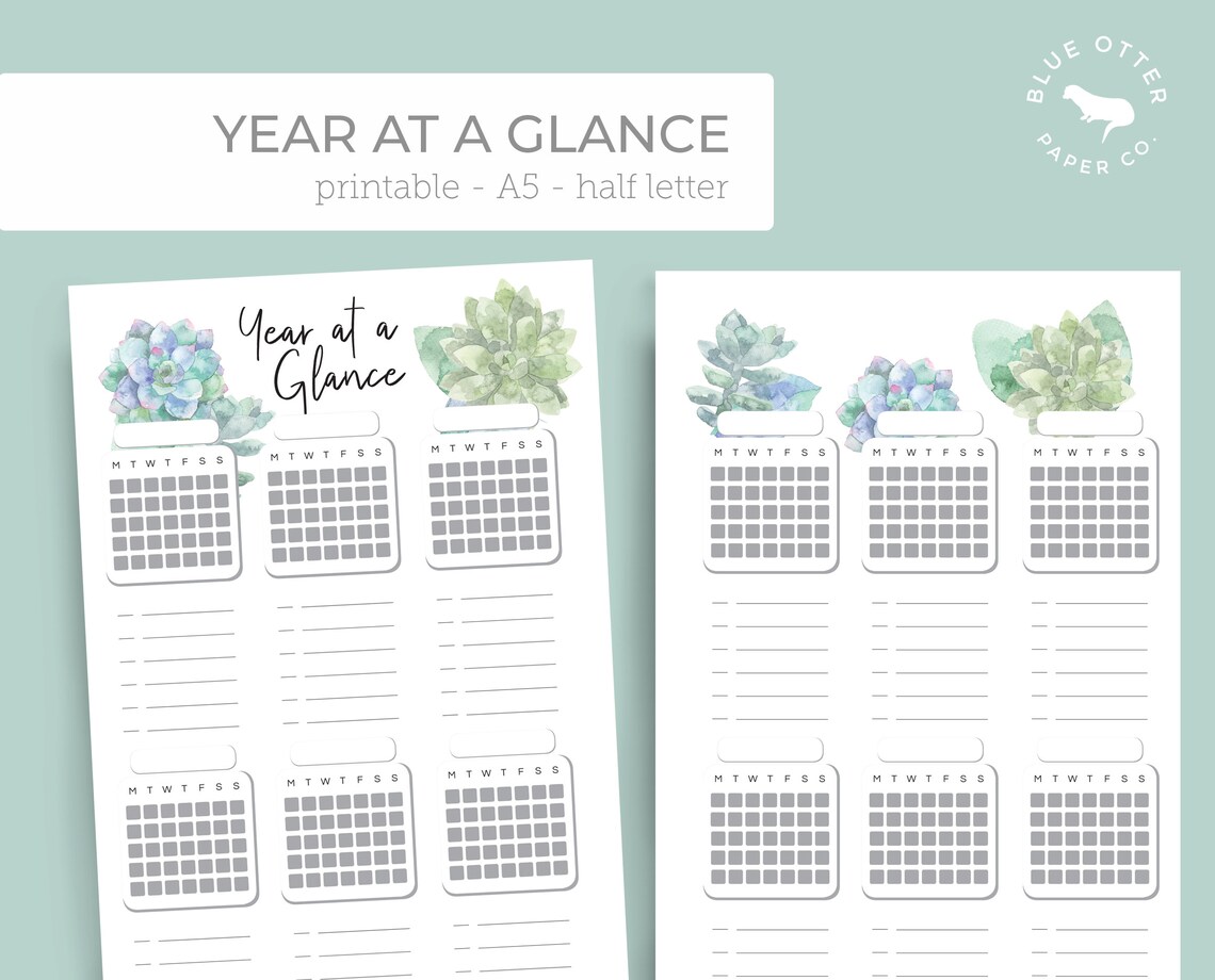 Printable Year at a Glance Planner Insert Refill - Etsy