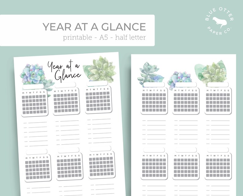 Printable Year at a Glance Planner Insert Refill - Etsy