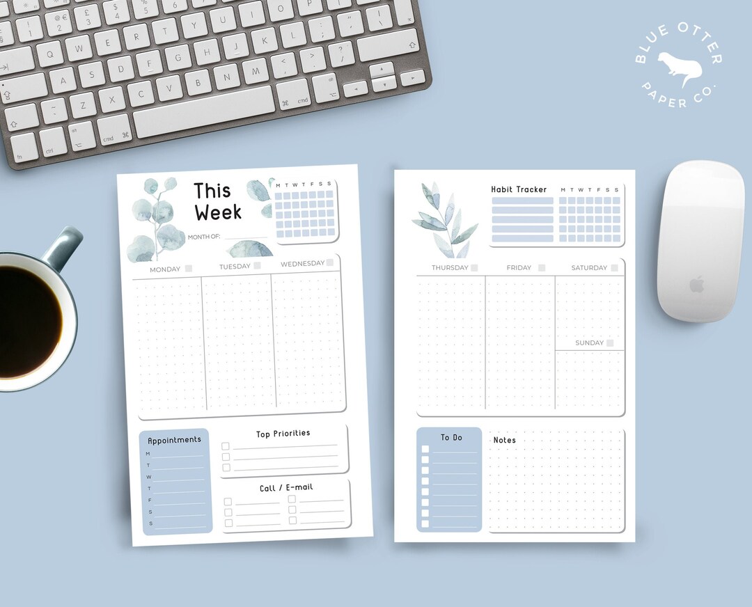 PRINTED Weekly Planner Inserts, Undated Agenda Refill, Wo2p, Week on ...
