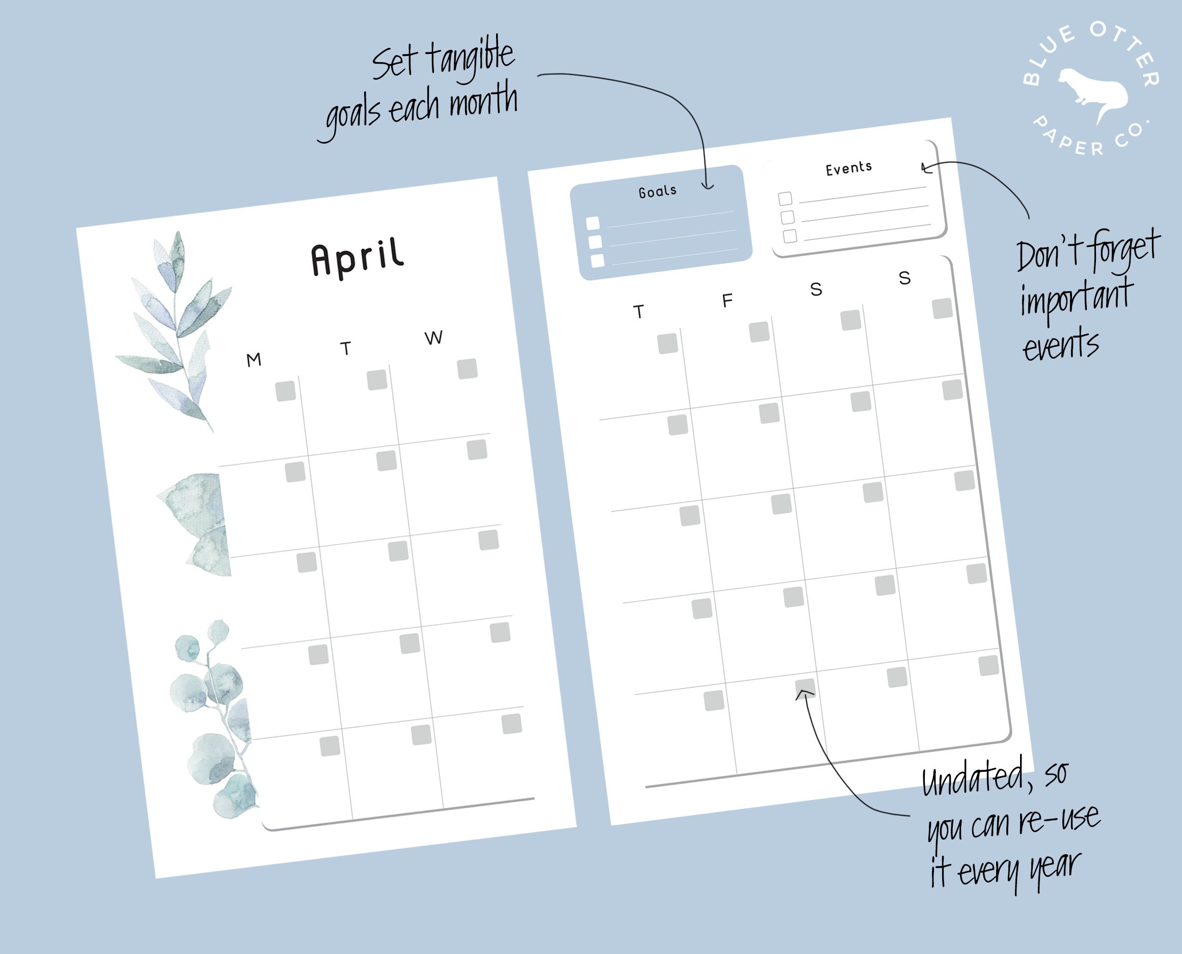 Printable A5 Undated Half Letter Monthly Calendar Dashboard Insert - Etsy