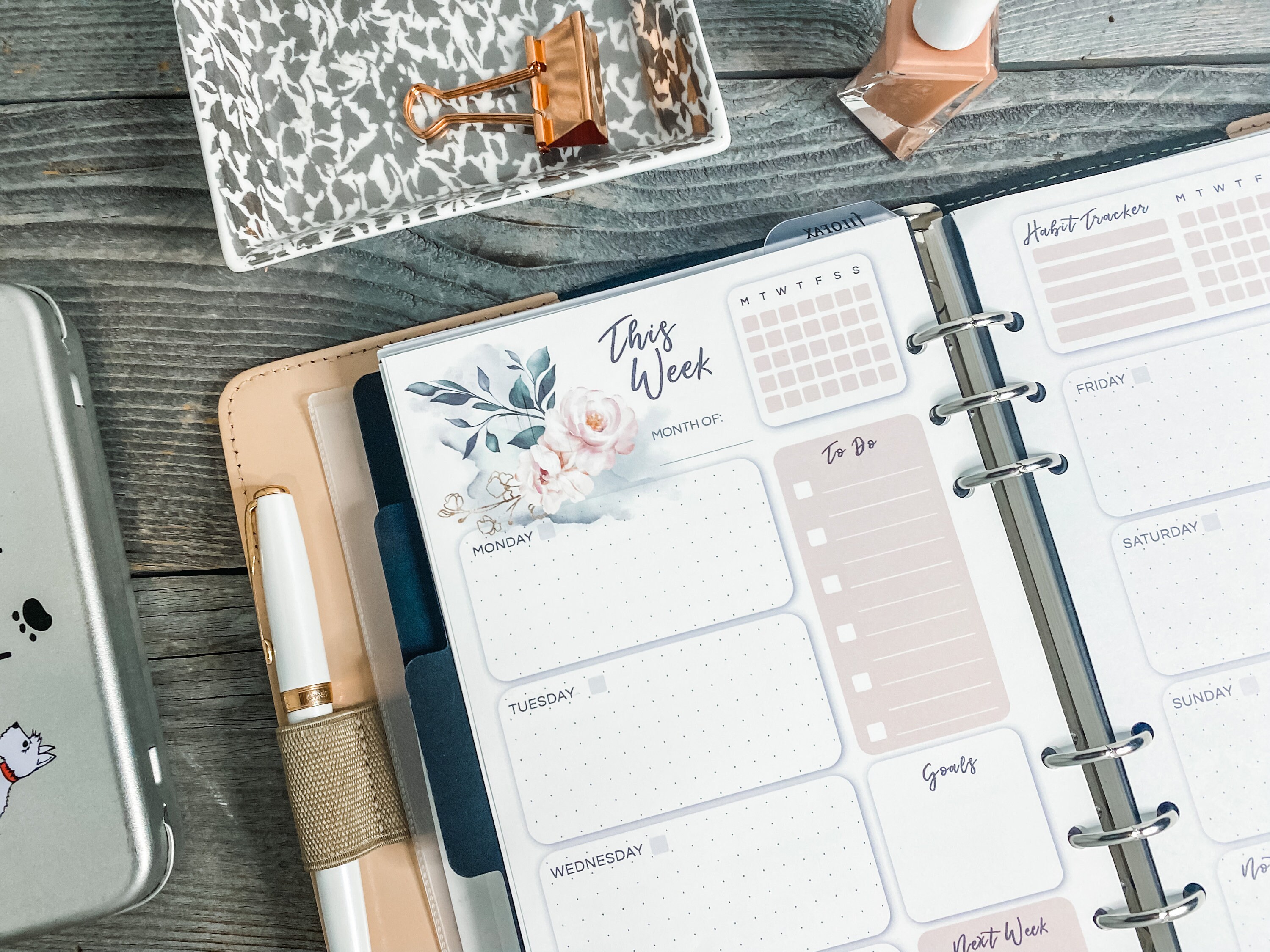 Printable Weekly Floral Planner, Wo2p, Inserts, Agenda Refill, Undated ...