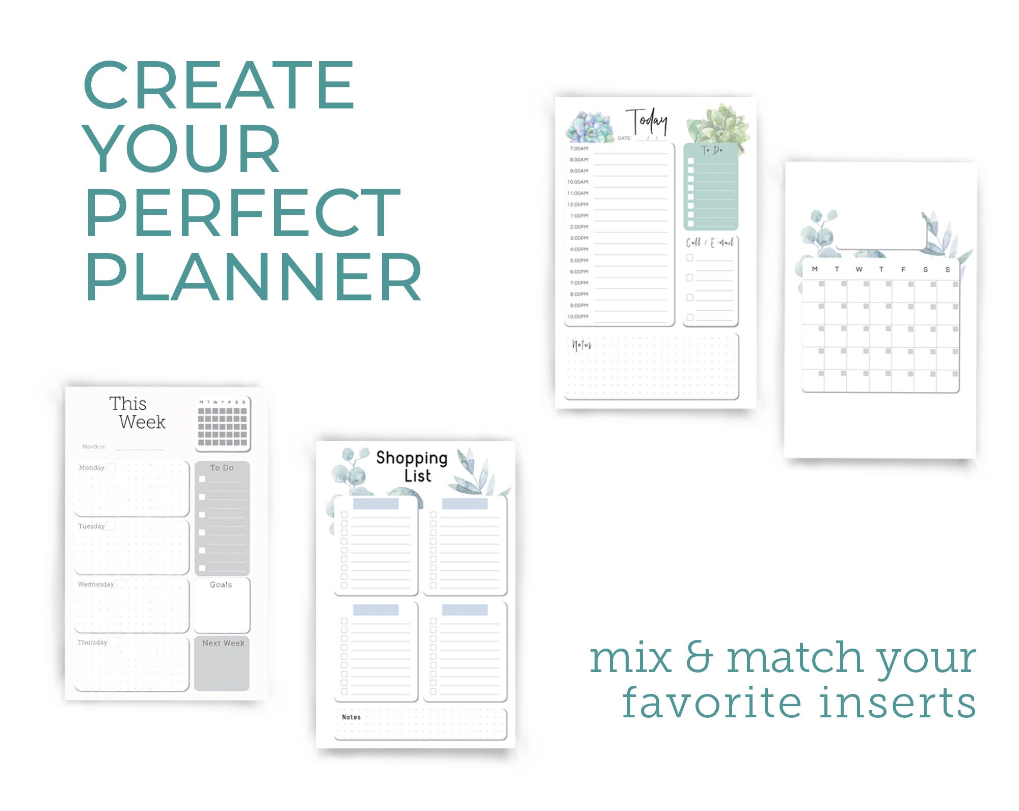 Printable Weekly Floral Planner, Wo2p, Inserts, Agenda Refill, Undated ...
