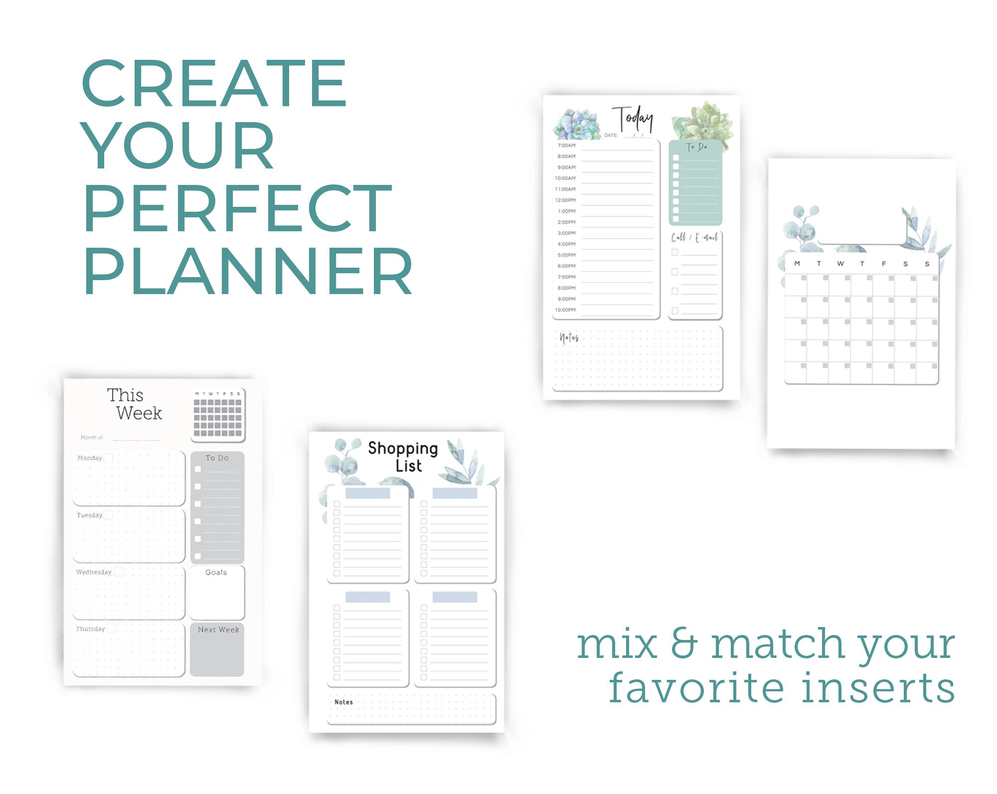 PRINTED Weekly Planner Inserts, Undated Agenda Refill, Wo2p, Week on ...