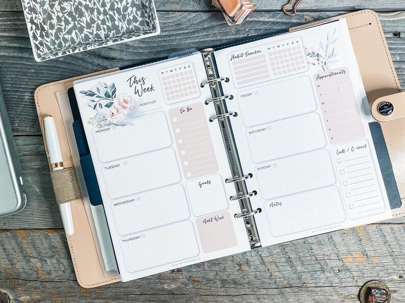 Printable Weekly Floral Planner, Wo2p, Inserts, Agenda Refill, Undated ...