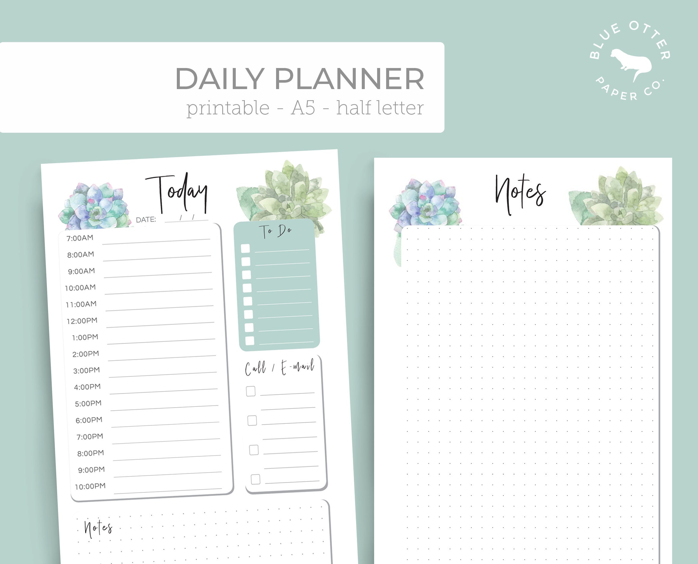 Printable A5, Half Letter Daily Planner, Hourly Planner, Bullet Journal ...
