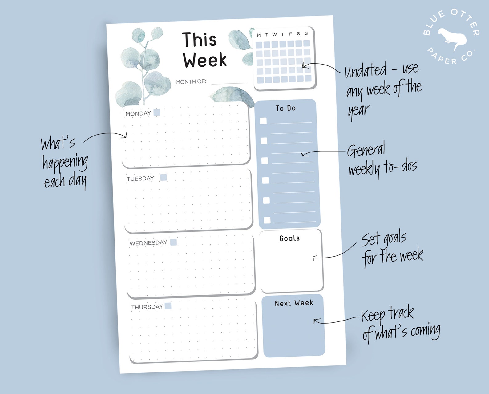 Half Size Printed Weekly Planner Inserts, Undated Weekly Agenda Refill ...