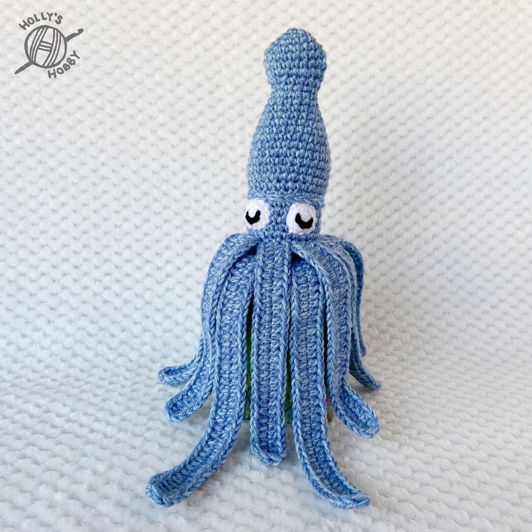 Crochet Squid Plush: Handmade Variegated Blue Amigurumi Toy - Etsy