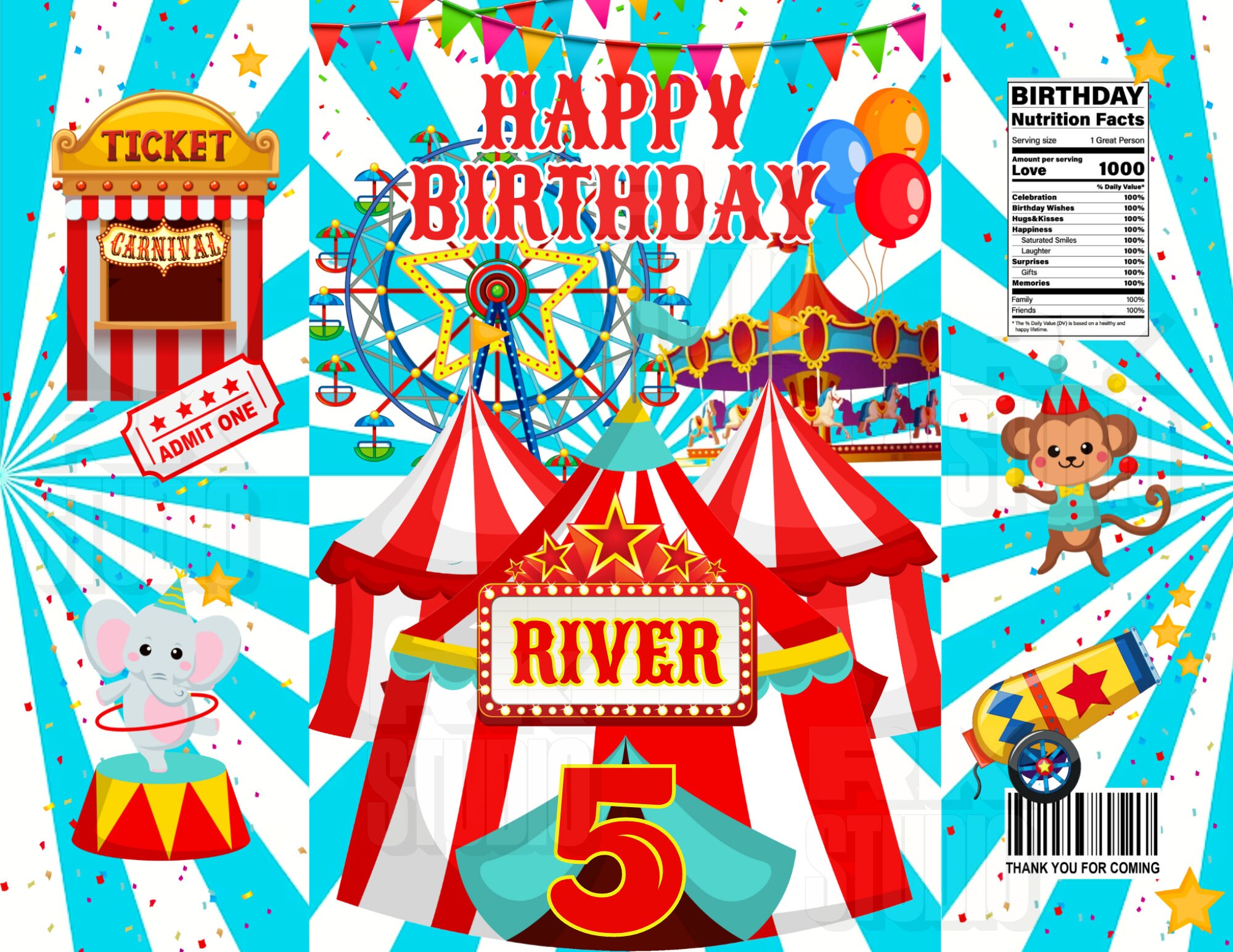EDITABLE Carnival Theme Chip Bag Template - Etsy