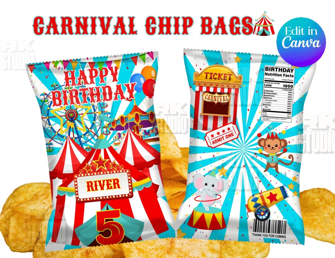 EDITABLE Carnival Theme Chip Bag Template - Etsy