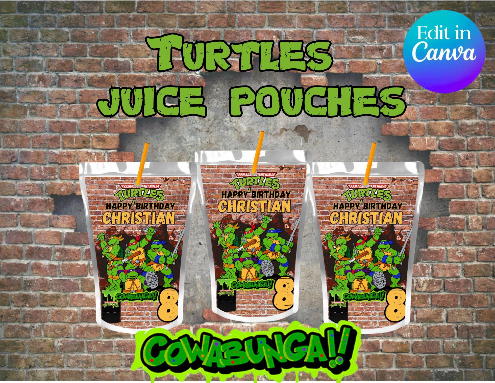 Editable Turtles Juice Pouch Template - Etsy