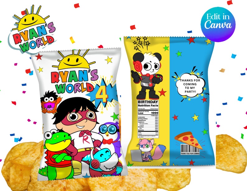 EDITABLE Ryan's World Chip Bag Template - Etsy Australia