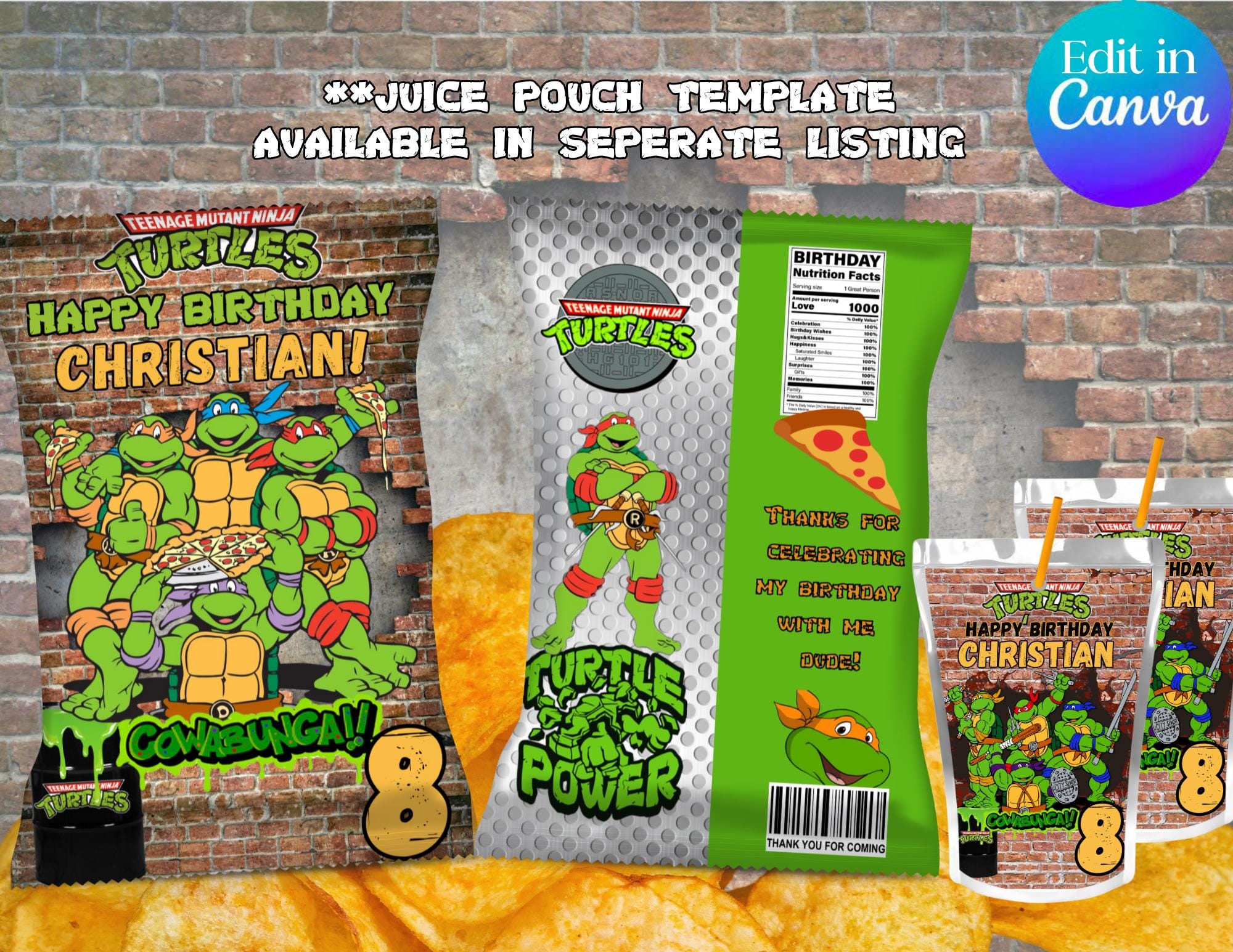 Editable Turtles Juice Pouch Template - Etsy