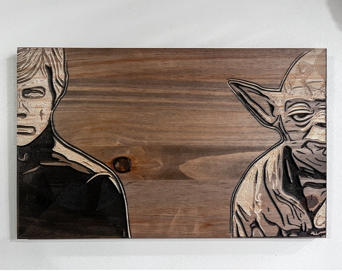 Star Wars Theme Luke Skywalker and Yoda Three Tone Stain Wood Carving ...
