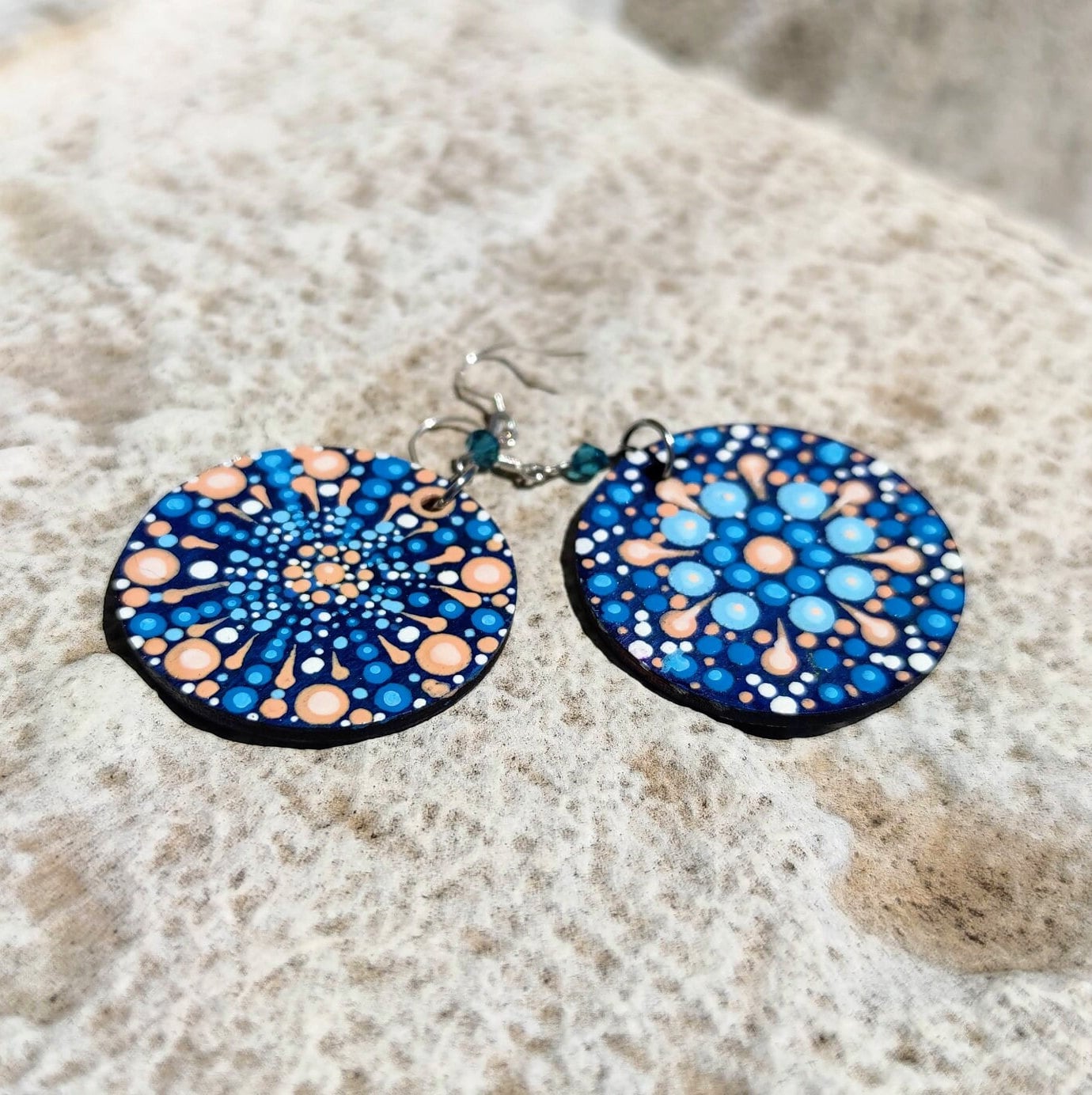 Mandala Earring Asymmetrical Hand Painted Earring Mandala Wood Earring ...