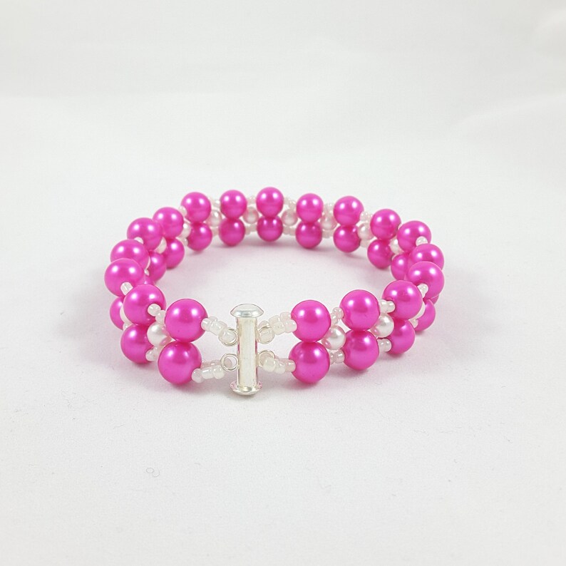 Fuchsia Pink Bracelet With Pearl Beads Hot Pink Pearls Etsy