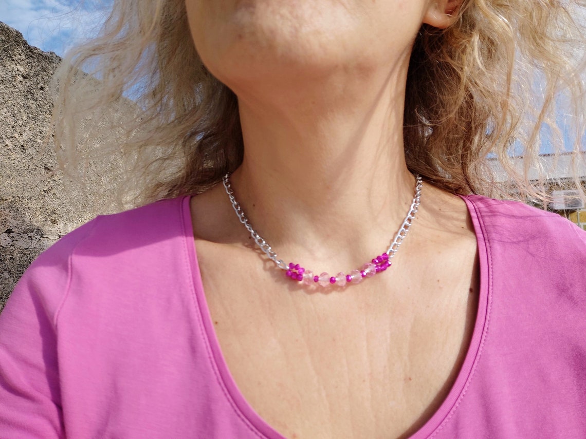 Aluminum Choker Pink Crystals Light Pink and Hot Pink - Etsy