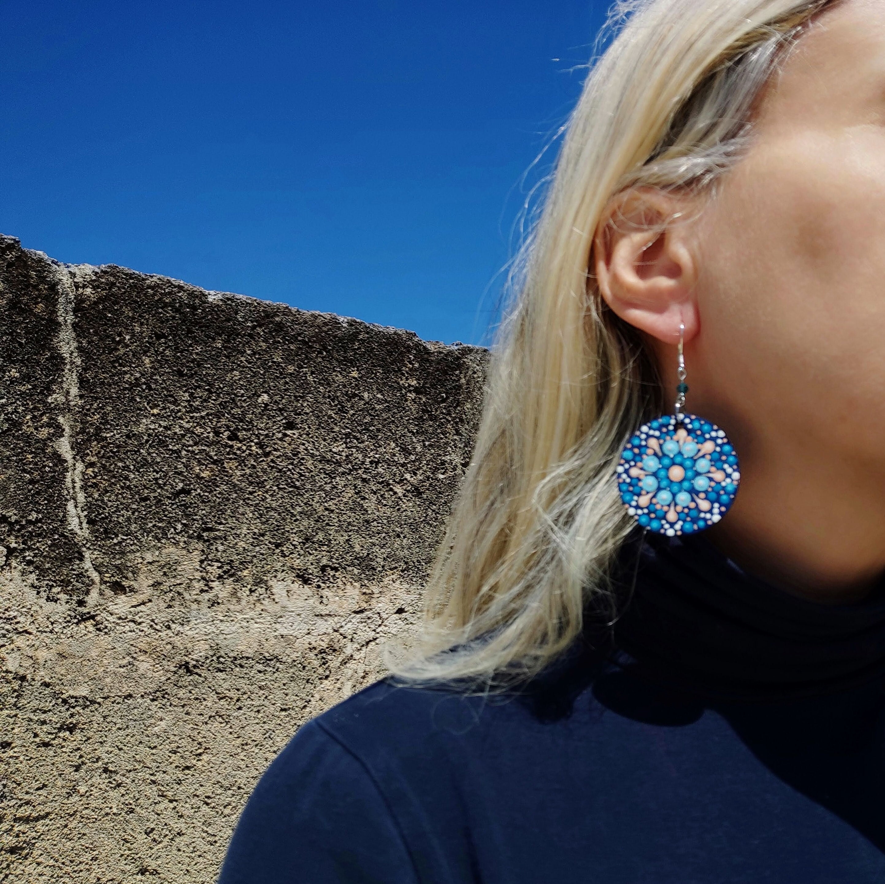 Mandala Earring Asymmetrical Hand Painted Earring Mandala Wood Earring ...