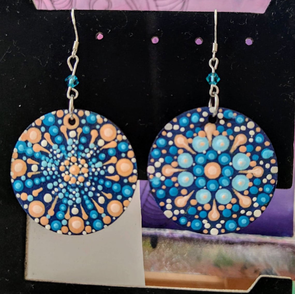 Mandala Earring Asymmetrical Hand Painted Earring Mandala Wood Earring ...
