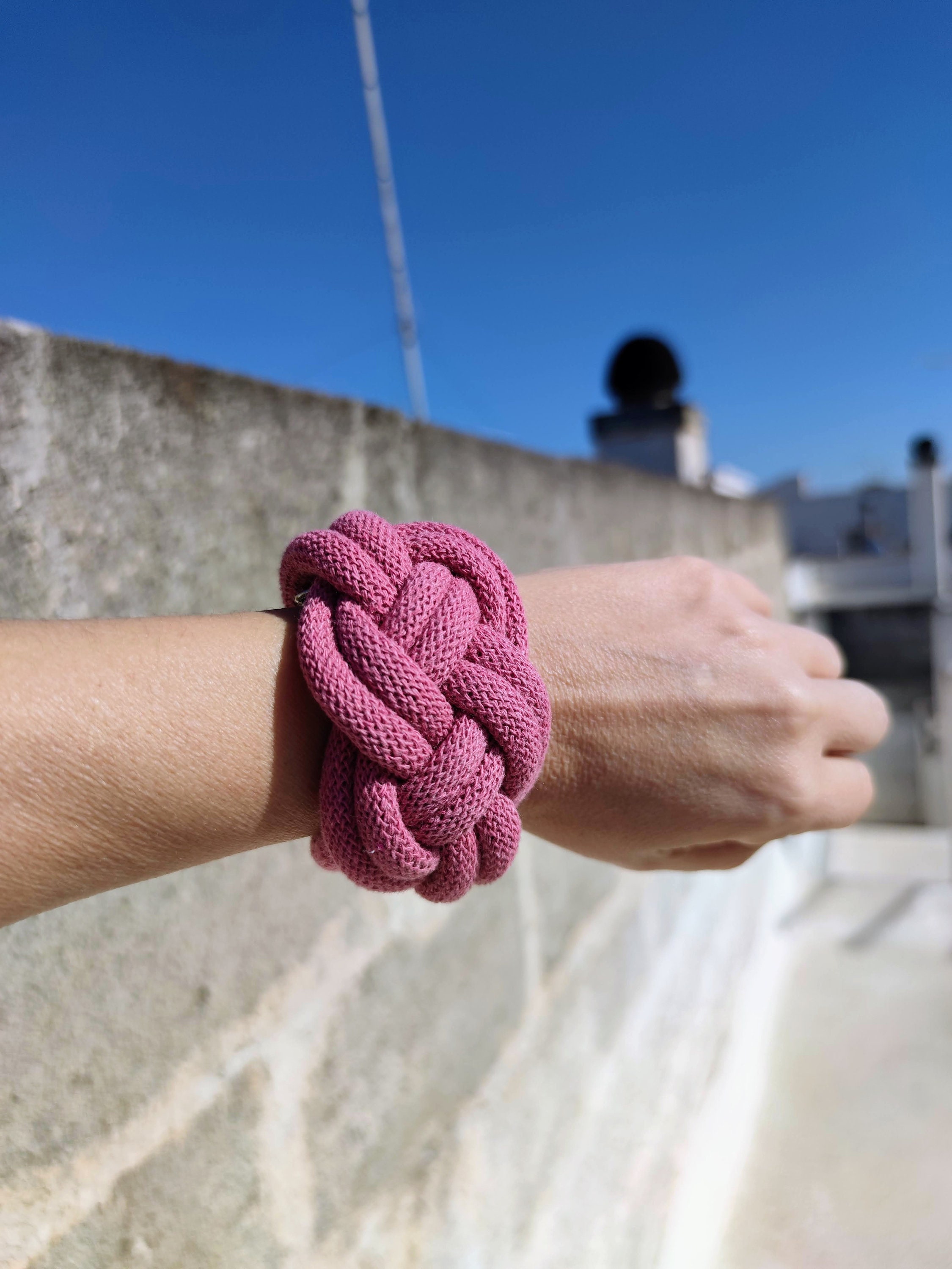 Pink Bracelet Thick Pink Rope Bracelet Fabric Bracelet Pink Knot ...