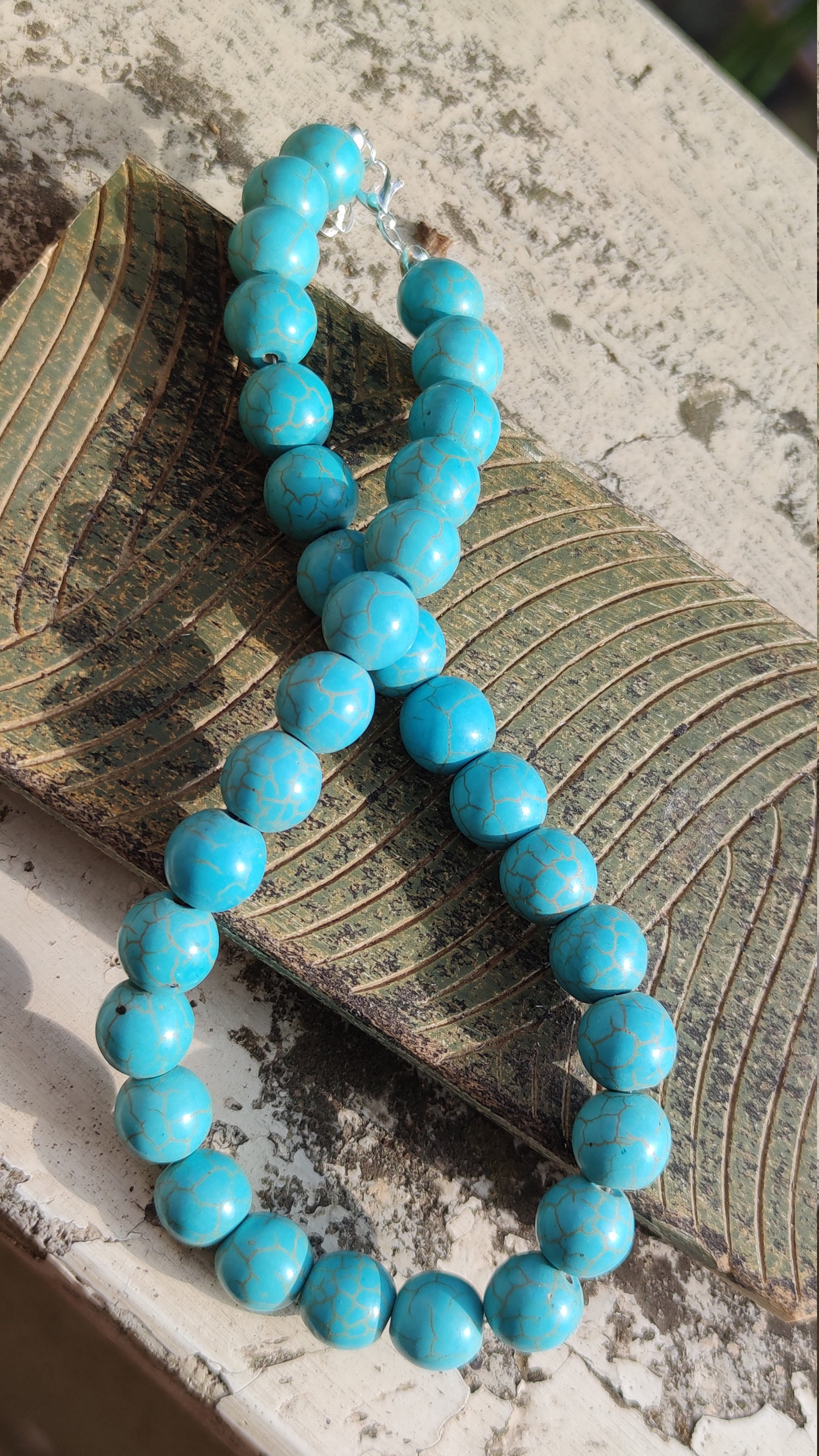 Turquoise Choker Necklace, 12 Mm. Stone Turquoise Choker, Gemstone ...