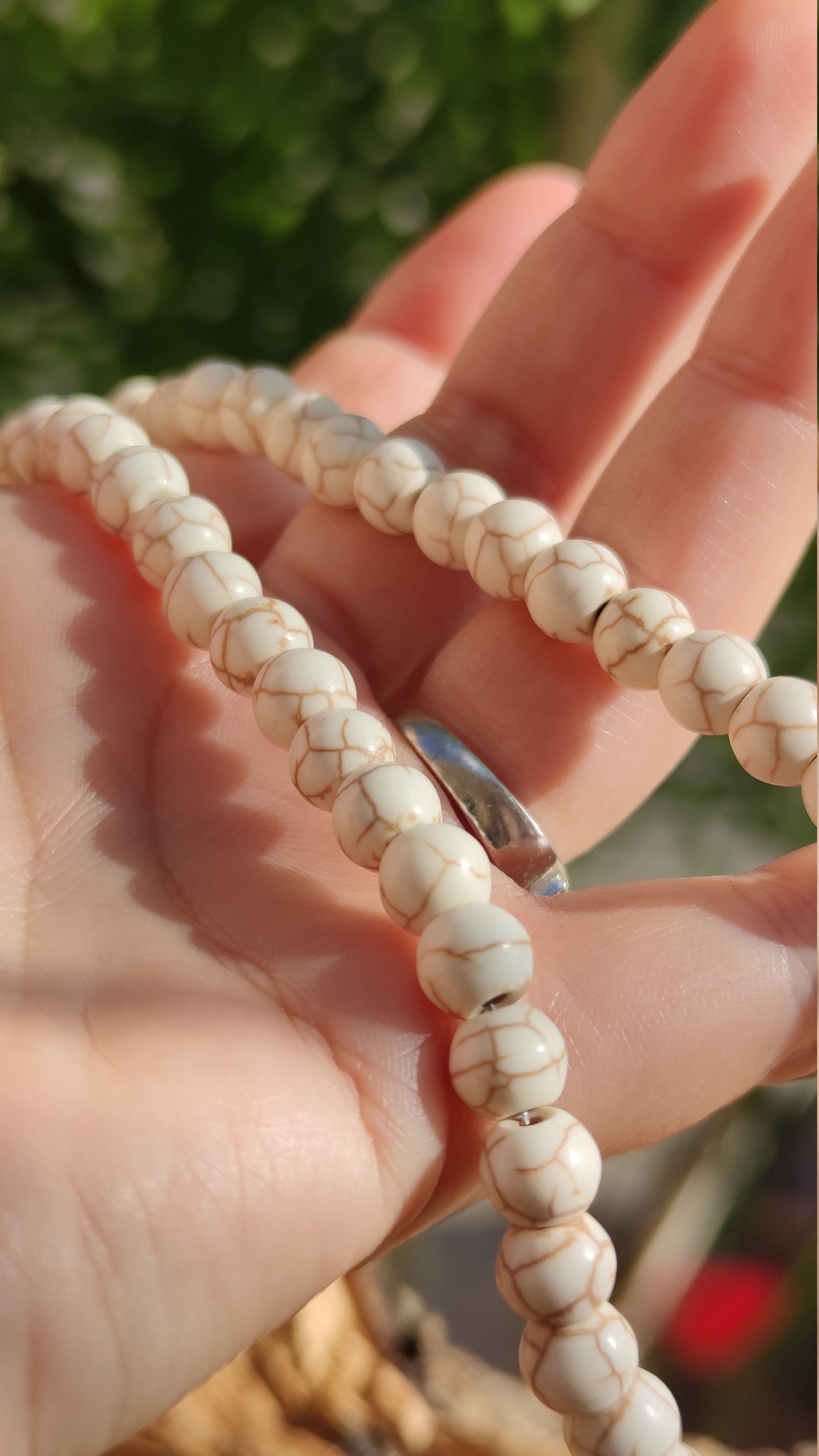 White Turquoise Stone Choker Necklace, 8 Mm. White Gemstone Necklace ...