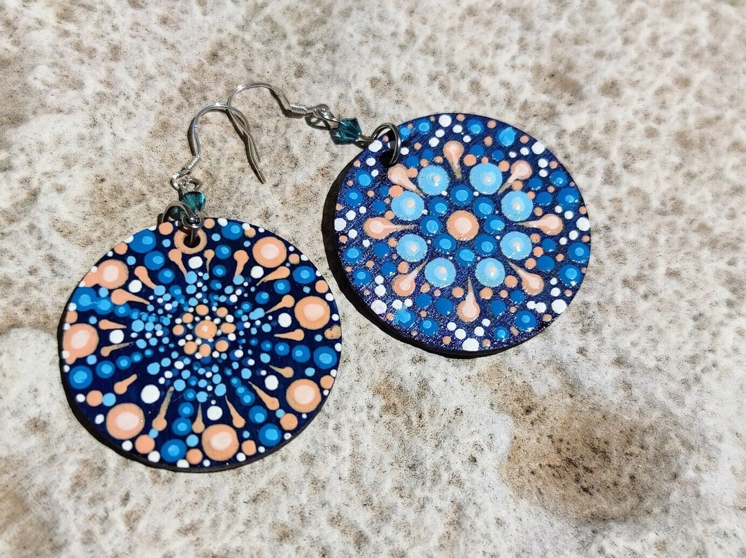 Mandala Earring Asymmetrical Hand Painted Earring Mandala Wood - Etsy