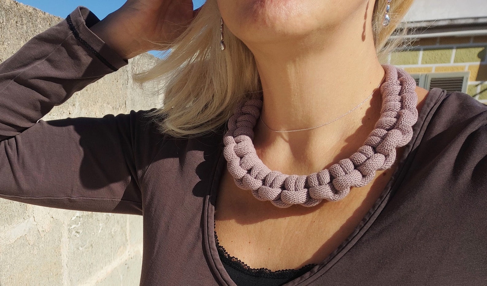 Adjustable Recycled Cotton Rope Necklace, Handmade Knotted Eco-friendly ...