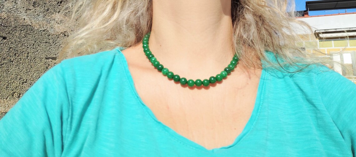 Jade Choker Necklace Gemstone Choker Natural Stone Neckalce - Etsy