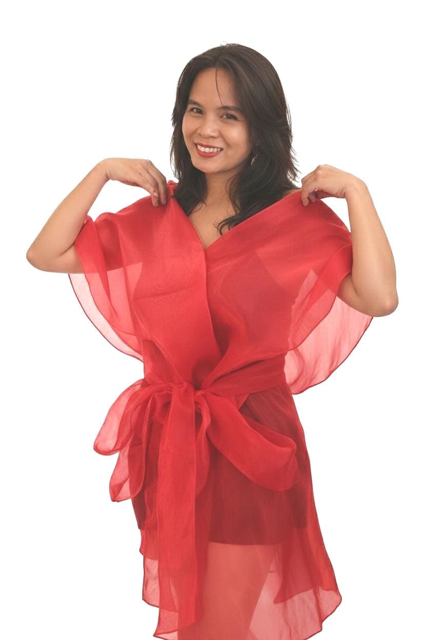 Modern Filipiniana ROSE RED Organza Wrap Dress | Philippine Made Sheer ...