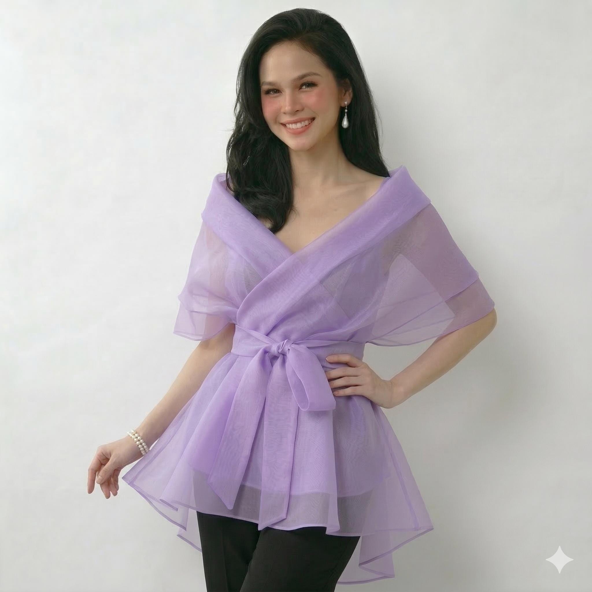 Modern Filipiniana PURPLE Organza Wrap Dress | Philippine Made Sheer ...