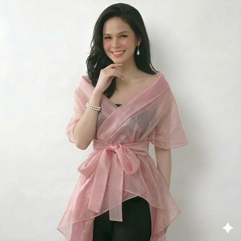 Modern Filipiniana BLUSH PINK Organza Wrap Dress | Philippine Made ...