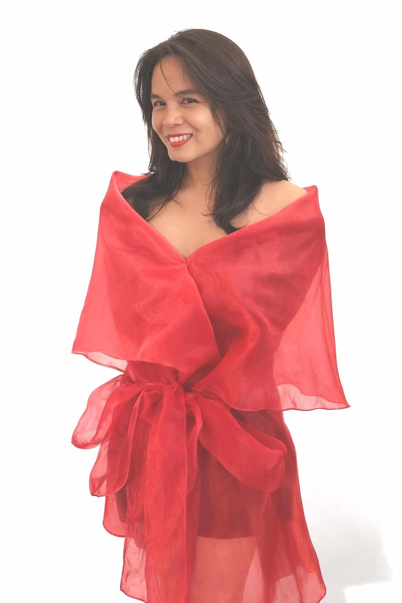 Modern Filipiniana ROSE RED Organza Wrap Dress | Philippine Made Sheer ...