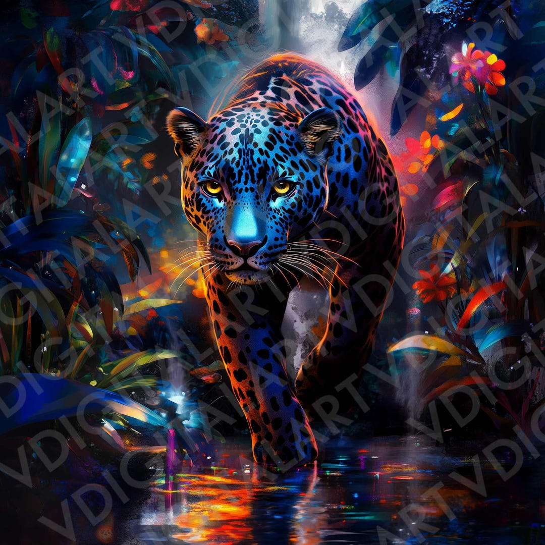 Vibrant Iridescent Leopard Digital Print | Jungle Wall Art, Wildlife ...