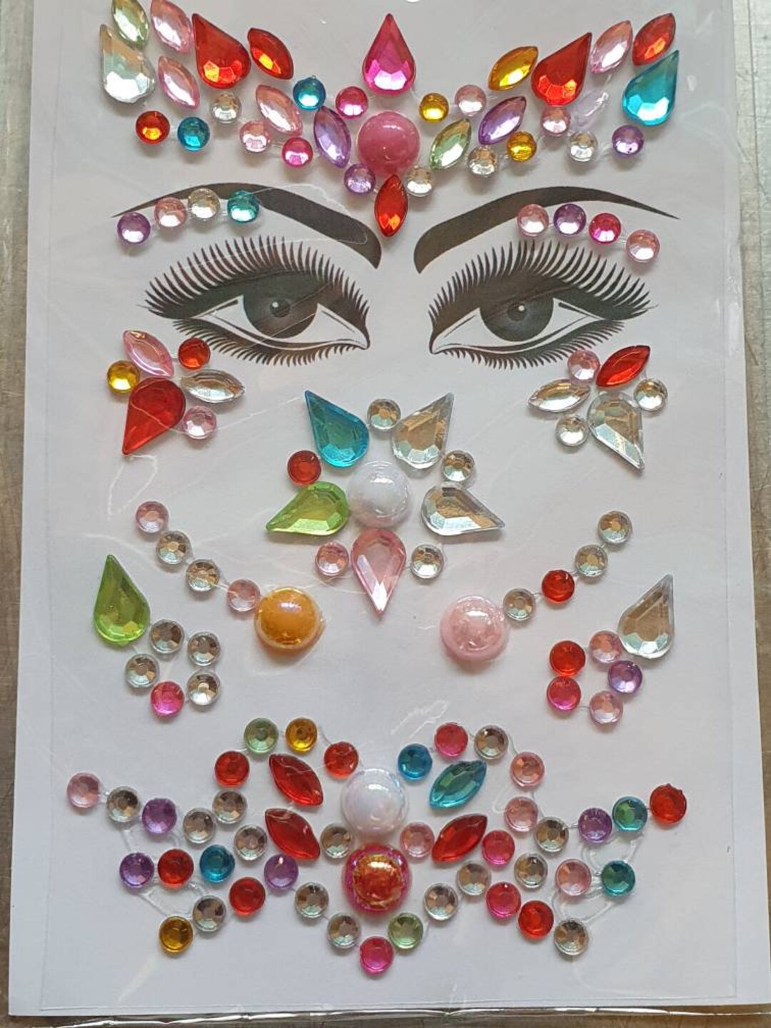 1x Sheet Unisex Face Gems Multi Coloured Stickers Make up Body Jewels ...