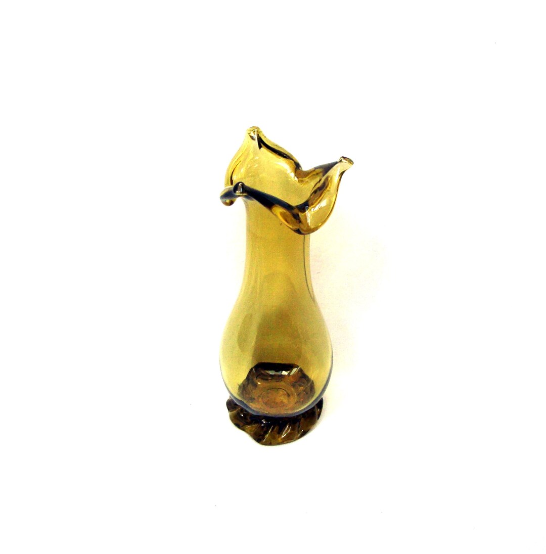 Vintage Glass Vase Heavy Amber Hand Blown - Etsy