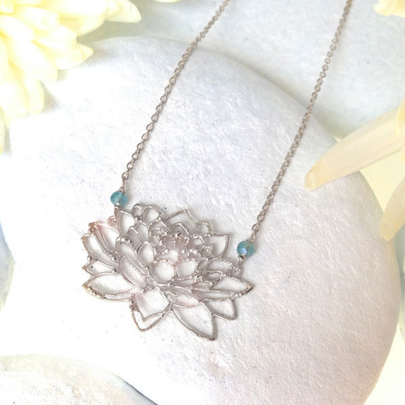 Gemstone Lotus necklace Gold Lotus jewelry Silver Lotus | Etsy
