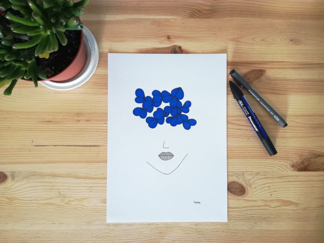 Original Drawing Made With Pen and Felt-tip Pen, Woman Illustration ...