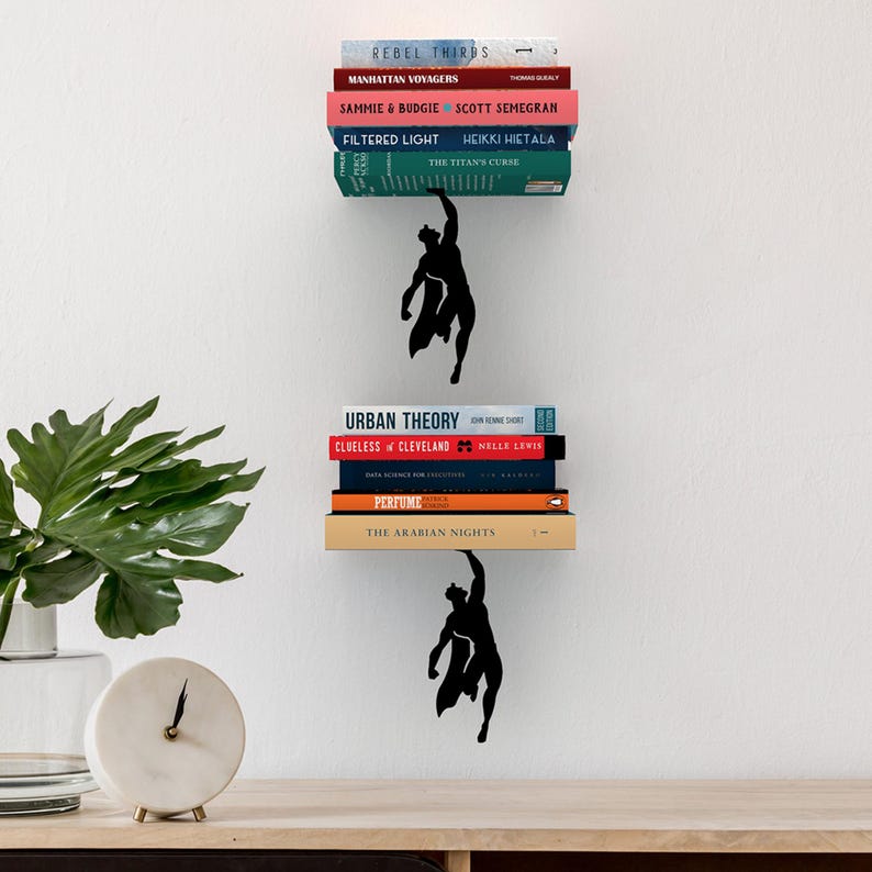Floating Superhero Bookshelf (2-pack): Hidden Metal Wall Shelf - Etsy