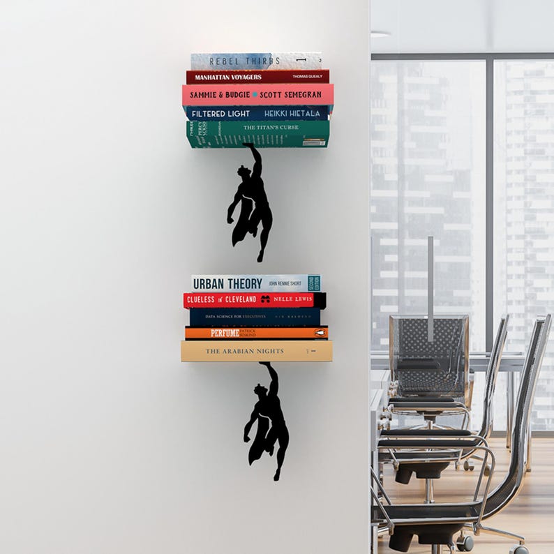 Floating Superhero Bookshelf (2-pack): Hidden Metal Wall Shelf - Etsy