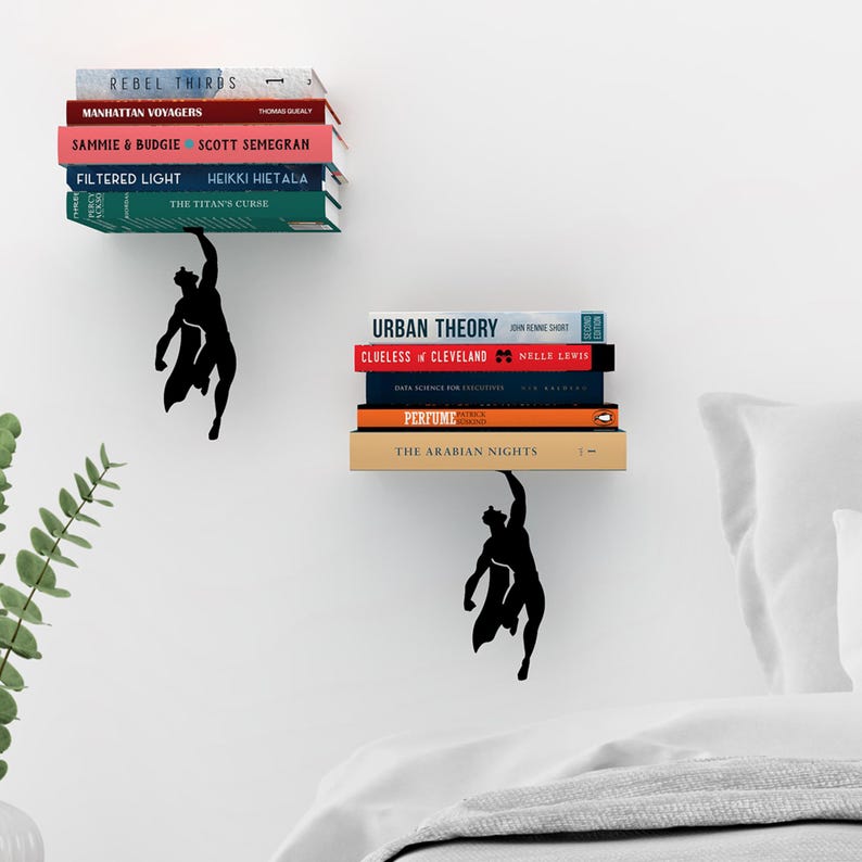 Floating Superhero Bookshelf (2-pack): Hidden Metal Wall Shelf - Etsy