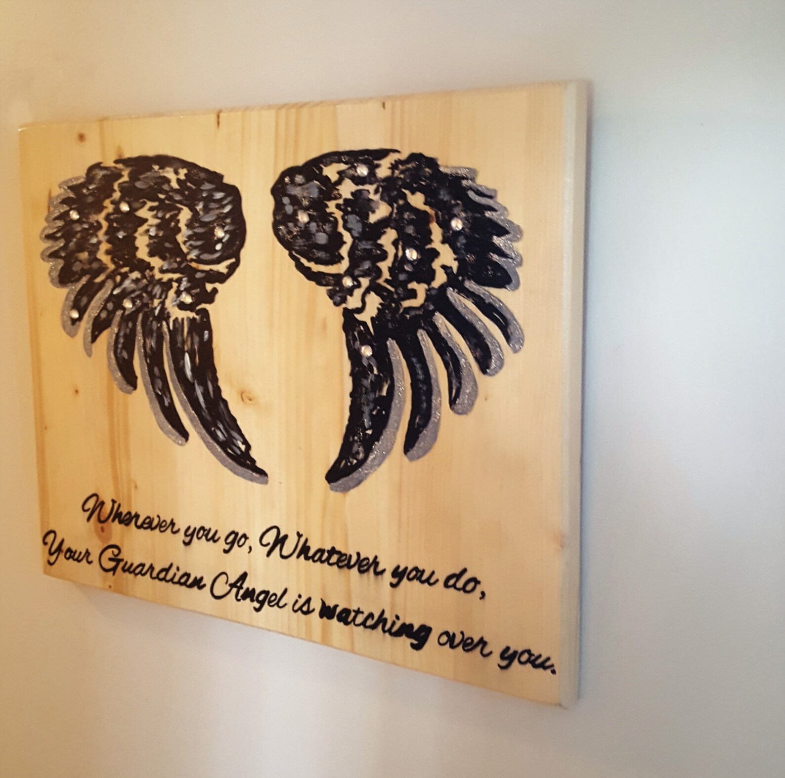Guardian Angel Wood Sign – Glitter Wings, Handmade Home Decor - Etsy